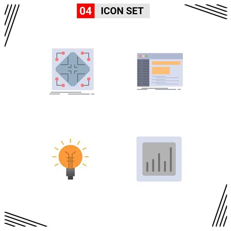 set of 4 vector flat icons on grid for data software matrix console bulb editable vector design