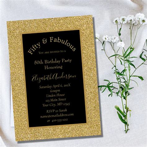 Black Gold Glitter 50 Fabulous Birthday Invitation Zazzle