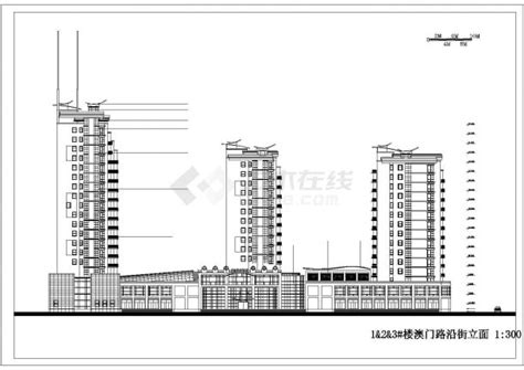 武汉市某小区三栋高层联排式住宅楼建筑设计cad图纸（含架空层）住宅小区土木在线