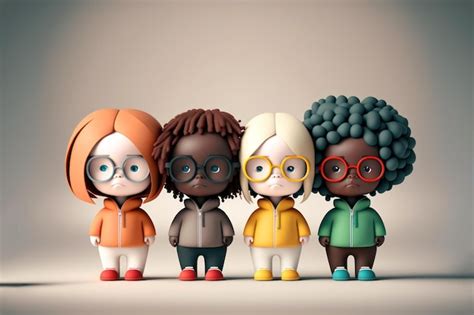 Premium Photo A Group Of Cartoon Characters With One Wearing Glasses