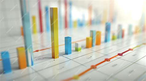 바 그래프의 3d 렌더링 바는 줄로 배열되어 있으며 컬러 코드가 있습니다 그래프는 격자와 함께 색 배경에 설정되어 있습니다 프리미엄 Ai 생성 이미지