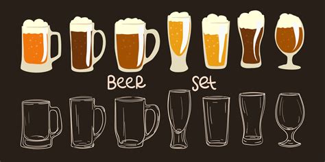 A Set Of Beer Glasses Mugs Graphics And Color Color Vintage Vector