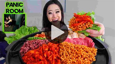 NUCLEAR RAMEN KOREAN BBQ WRAPS MUKBANG Eating Show Stephanie Soo Miss Mango Butt Nuclear