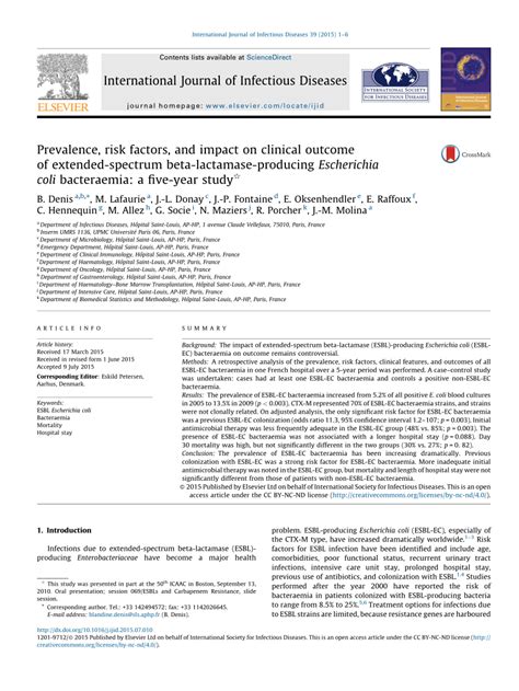 Pdf Prevalence Risk Factors And Impact On Clinical Outcome Of Esbl Producing Escherichia Coli