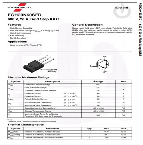 Igbt Fgh20n60sfd Fgh20n60 20n60 Original 600v 20a Mercado Libre
