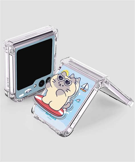 애니멀 썸머비치 스마트톡 아크릴톡 그립 톡거치대 갤럭시z플립시리즈 힌지보호 투명 풀커버 에어범퍼 갤럭시 Z플립6 Z플립5 Z플립4 클리어 젤리 하드 케이스 에이블리