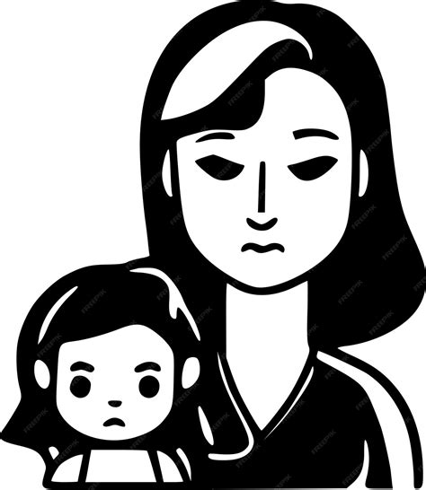 Mom Black And White Isolated Icon Vector Illustration Premium Ai