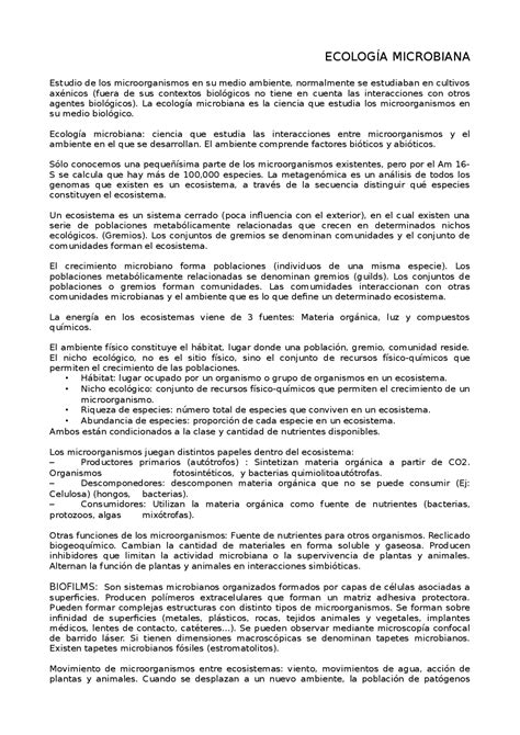 Ecología Microbiana Apuntes De Microbiología Docsity