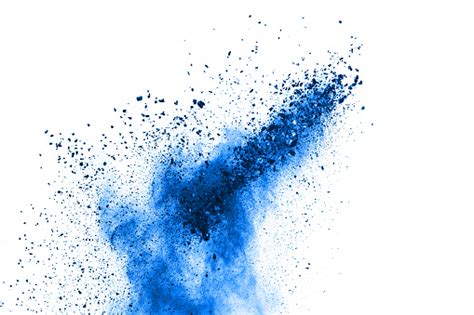 흰색 바탕에 파란색 분말 폭발입니다 색깔된 구름입니다 다채로운 먼지 폭발 페인트 Holi입니다 질감에 대한 스톡 사진 및 기타