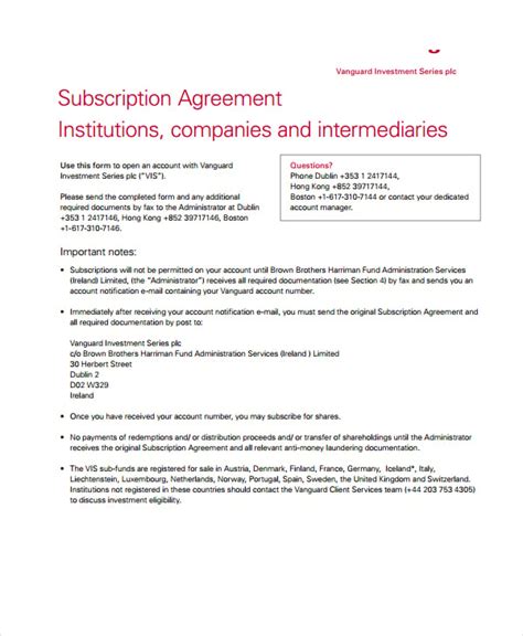 Subscription Agreements Templates Hq Printable Documents