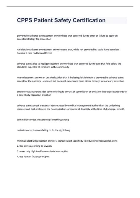 Cpps Patient Safety Certification Exam Questions 2023 With Correct