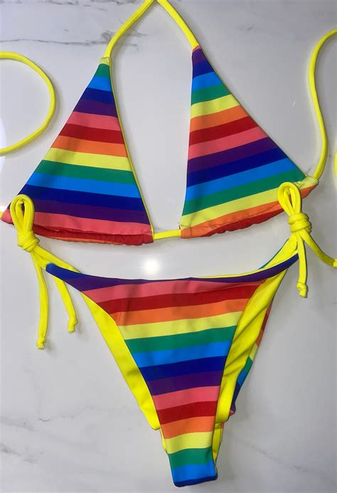 Demon Bikini Pride Bottom Rainbow Color And Yellow Cheeky String