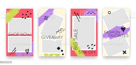 벡터 트 렌 디 한 편집 가능한 소셜 미디어 네트워크 이야기 템플릿 세트 전단지 카드 포스터에 대 한 현대적인 디자인 배경 Brand Name Online Messaging