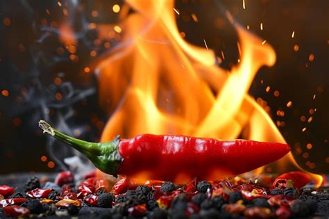 Eine Flammend Scharfe Rote Chilischote Brennt In Flammen Und Brennt