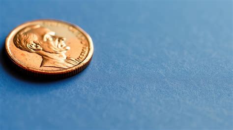 Premium Photo Closeup Of Penny On Blue Background Highlighting Its