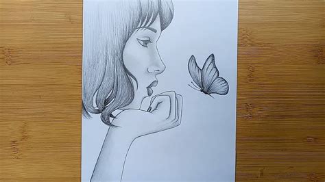 How To Draw A Girl With Butterfly Pencil Sketch Drawing Youtube