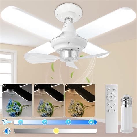 GOKEDA Socket Ceiling Fan With Light 16 Inch Foldable Ceiling Fan With Remote Control