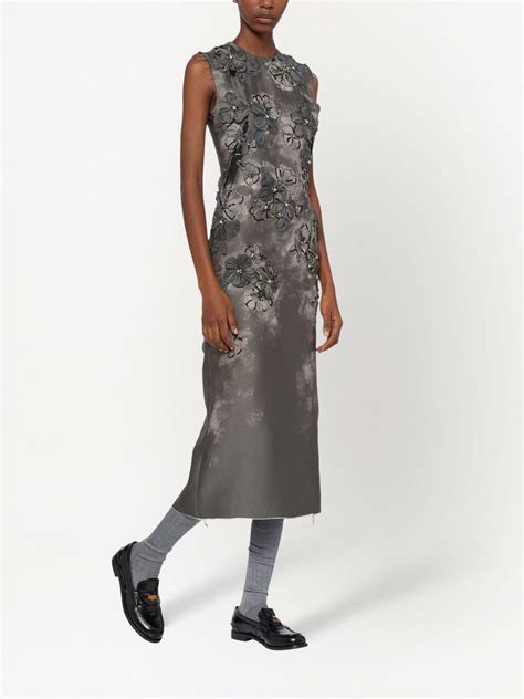 Miu Miu Floral Appliqué Satin Midi Dress Farfetch