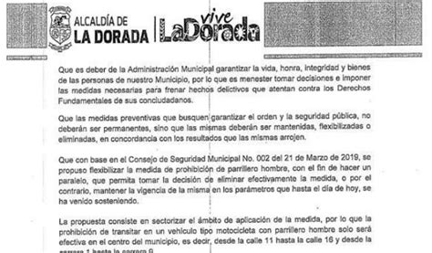 Modifican decreto que prohibía el parrillero hombre en La Dorada