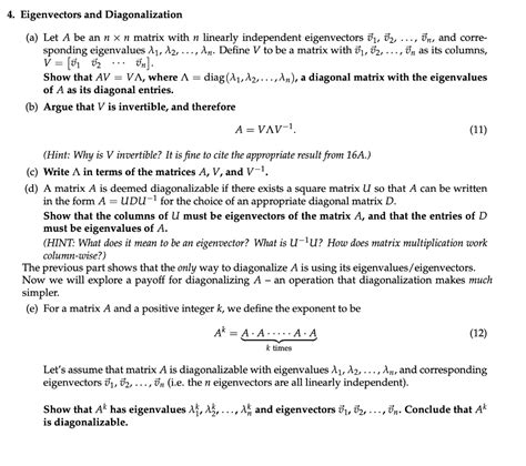 Solved Eigenvectors And Diagonalization A Let A Be An N Chegg