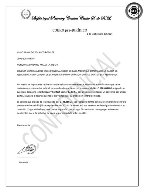 Carta Visita Cobro Hugo Arnoldo Polanco Rosales Pdf