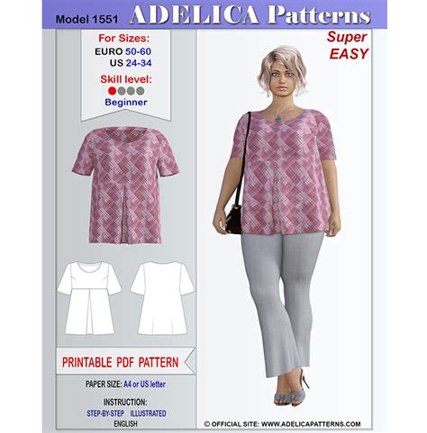 Plus Size Comfortable Summer Tunic Sewing Pattern Pdf For Sizes 24 34