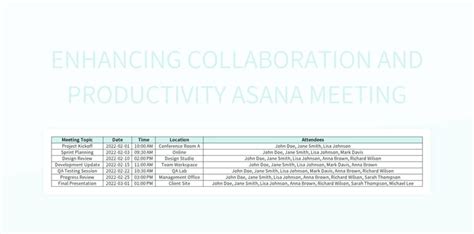 Enhancing Collaboration And Productivity Asana Meeting Excel Template