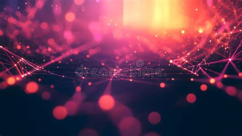 Abstract Digital Network With Glowing Pink And Orange Dots And Lines