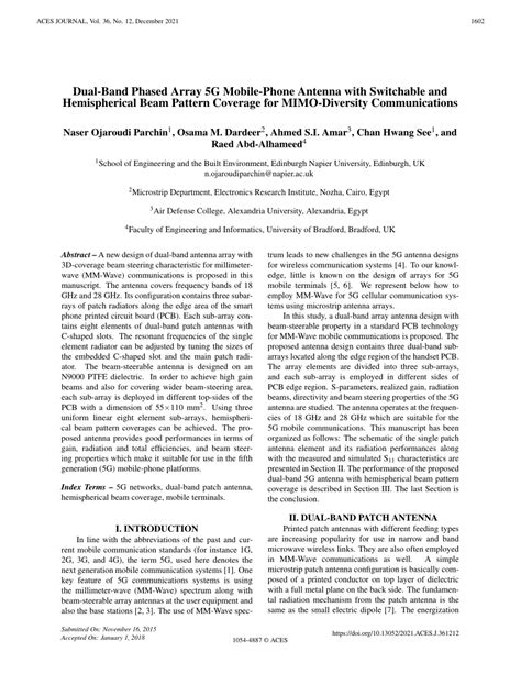 PDF Dual Band Phased Array 5G Mobile Phone Antenna With Switchable And Hemispherical Beam