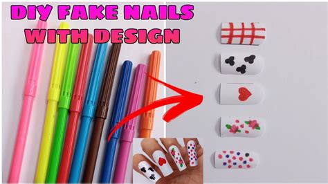 How To Diy Fake Nail At Home From Paper With Design Homemade Paper