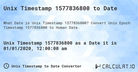 Unix Timestamp 1577836800 To Date Calculatio