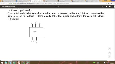 1 Carry Ripple Adder From A Full Adder Schematic Shown Below Draw A