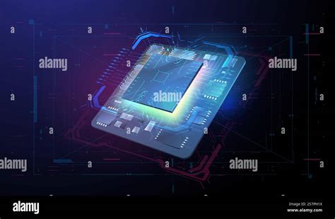 Futuristic Microchip Processor Quantum Computer Database Concept Modern Cpu Illustration
