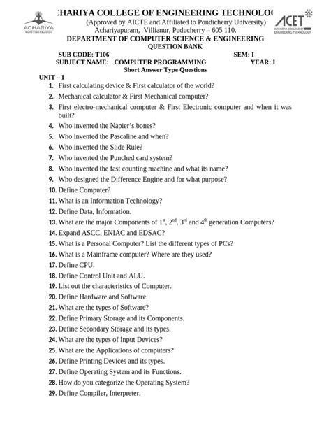 computer programming question bank pdf pointer computer