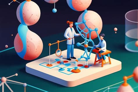 Molecular Structure And Genetic Research Tiny People Analyzing Molecule Model Premium Ai