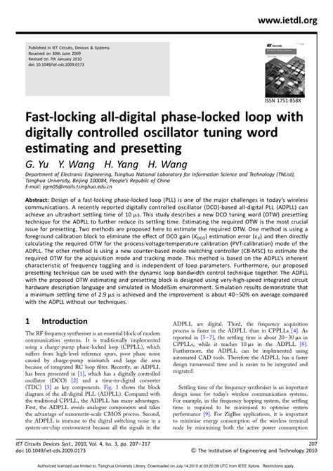 Pdf Fast Locking All Digital Phase Locked Loop With Digitally