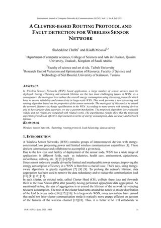 A Cluster Based Routing Protocol And Fault Detection For Wireless Sensor Network PDF