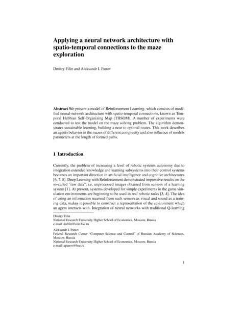PDF Applying A Neural Network Architecture With Spatio Temporal Connections To The Maze