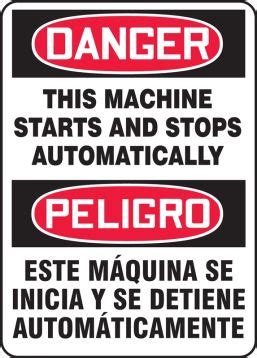 This Machine Starts And Stops Auto Bilingual OSHA Danger Sgn SBMEQM152