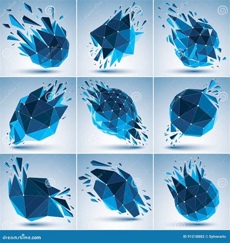 Vector Dimensional Wireframe Luminescent Objects Collection With Stock Vector Illustration Of