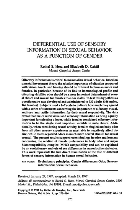PDF Differential Use Of Sensory Information In Sexual Behavior As A Function Of Sex