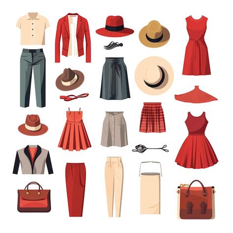 Vector Ilustración Chica Colección De Moda Ropa Conjunto De Dibujos