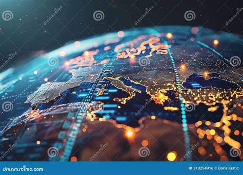 Digital World Globe Centered On Europe Concept Of Global Network And Connectivity Data Transfer