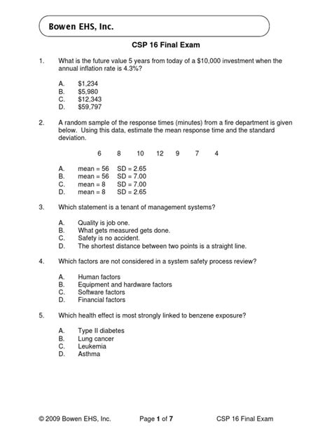 Csp 16 Final Exam Rev007 Pdf Arsenic Occupational Safety And Health