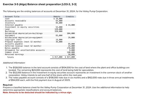 Solved Exercise 3 5 Algo Balance Sheet Prepar