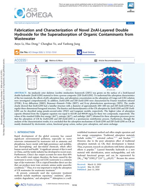 Pdf Fabrication And Characterization Of Novel Znal Layered Double Hydroxide For The