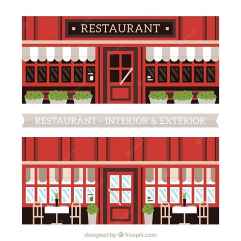 플랫 레스토랑 인테리어 일러스트 프리미엄 벡터