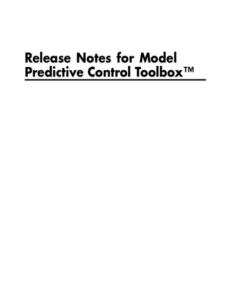 Release Notes For Model Predictive Control Toolbox™ Pdf Real Time