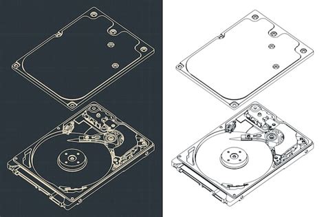 premium vector hard disk drive isometric blueprints