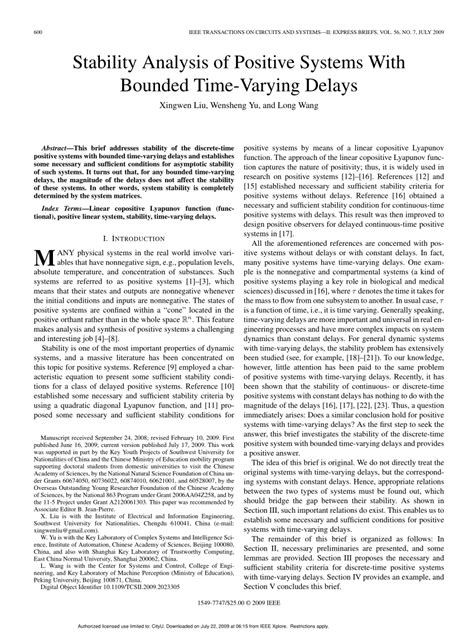 PDF Stability Analysis Of Positive Systems With Bounded Time Varying Delays